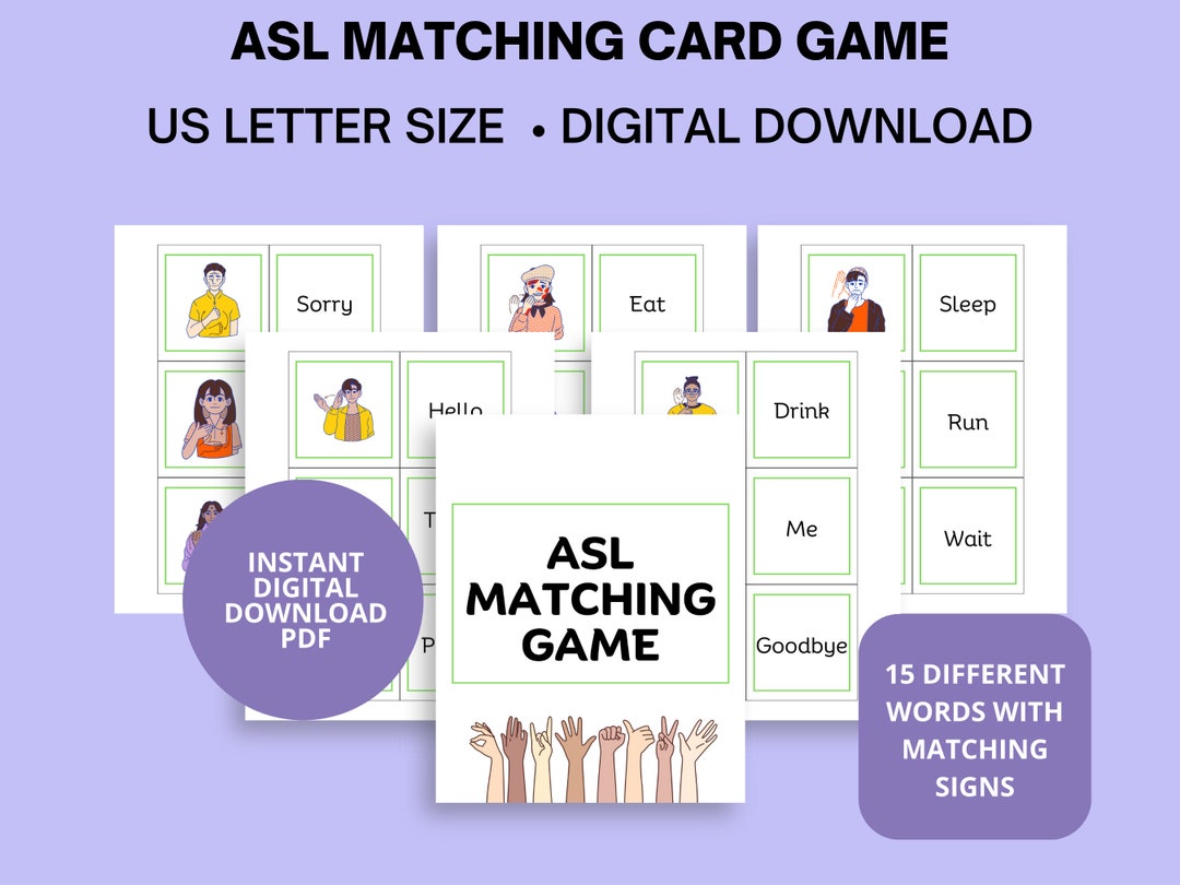 ASL Matching Card Game PDF Download Printable Teaching Cards - Etsy