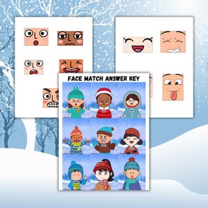 Winter Face Match Games for Kids Identify Emotions Activity - Etsy