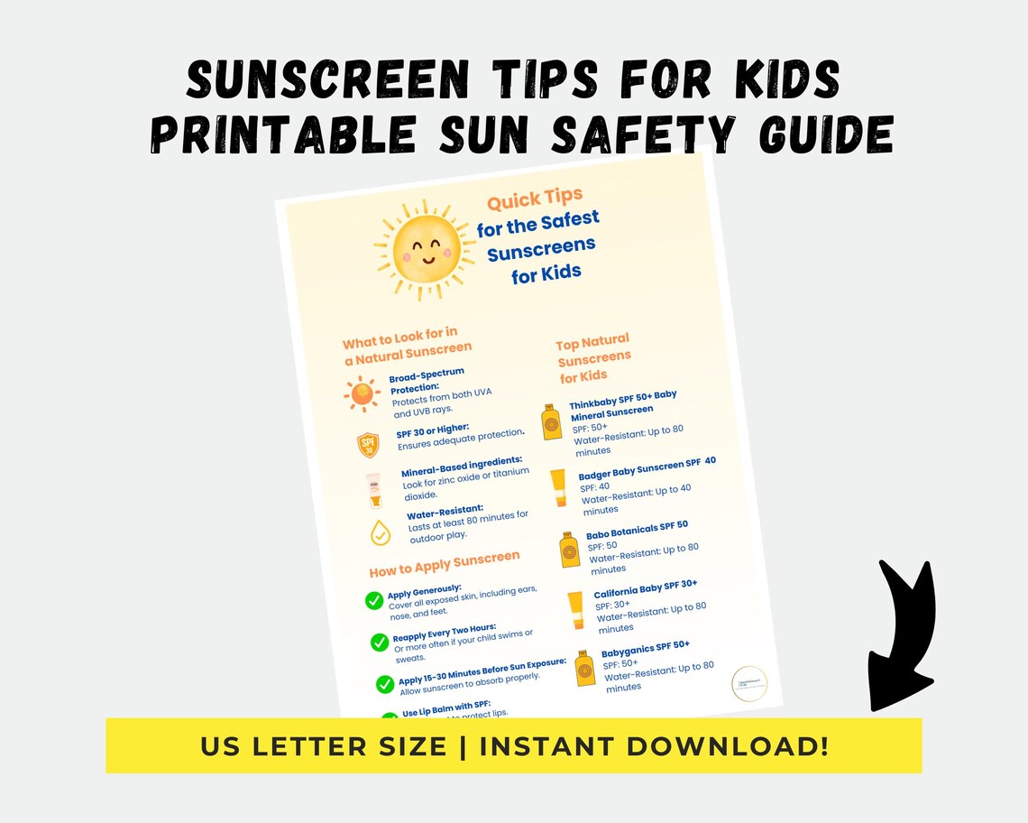 Sunscreen Guide for Kids: Safe Sunscreen Tips (printable PDF) - Etsy