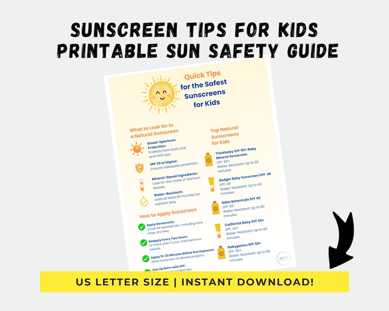 Sunscreen Guide for Kids: Safe Sunscreen Tips (printable PDF) - Etsy