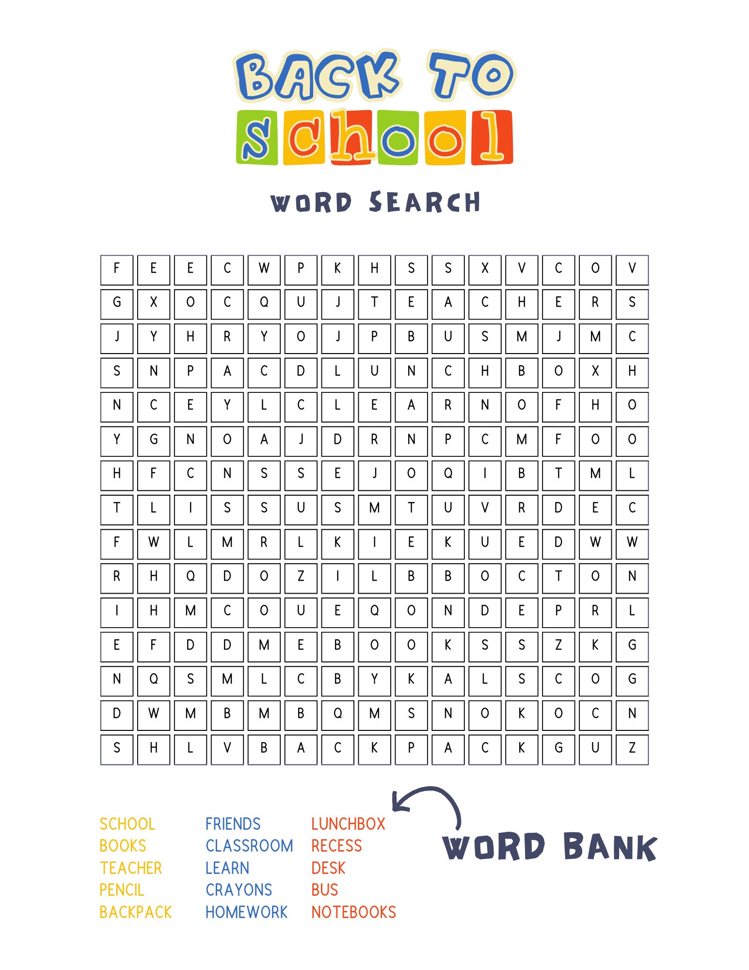 Back to School Word Search Puzzle for Kids - Etsy