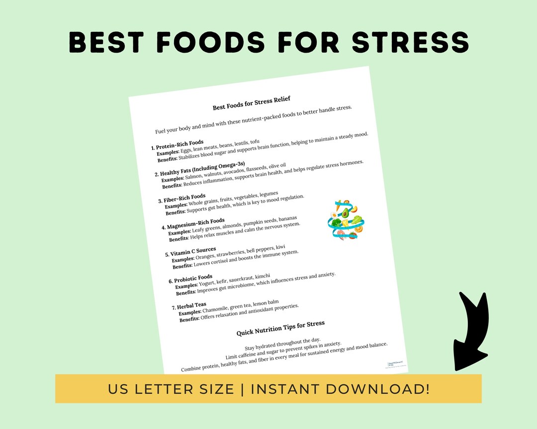 Foods for Stress Relief Printable: Healthy Eating Guide (PDF) - Etsy