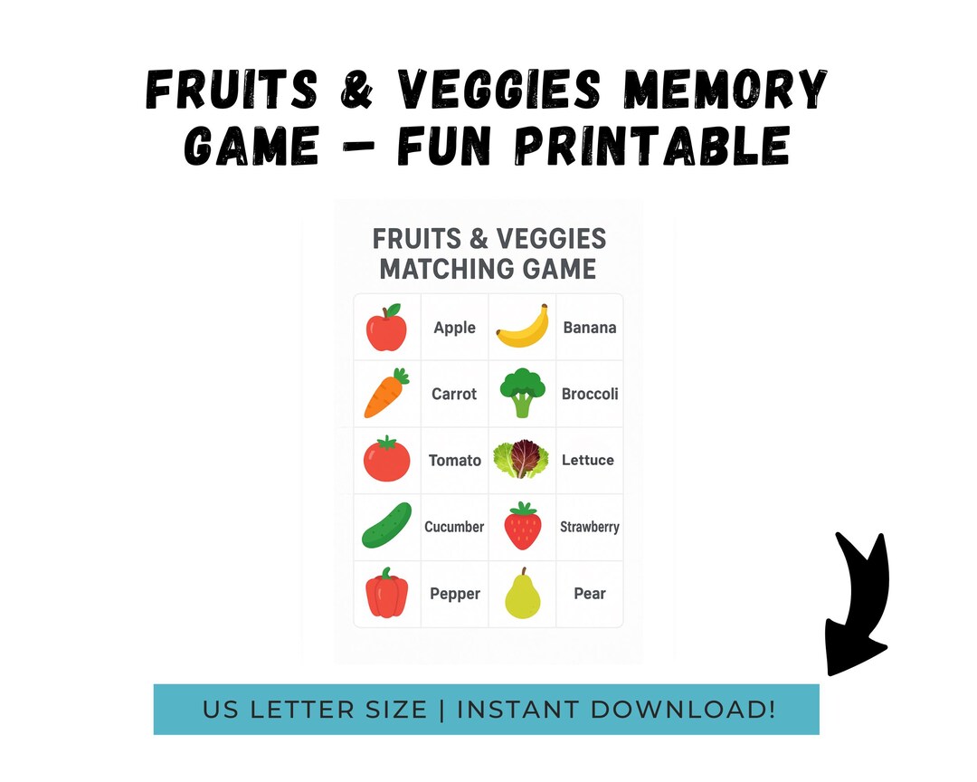 Fruits & Veggies Matching Game – Printable for Early Elementary ...