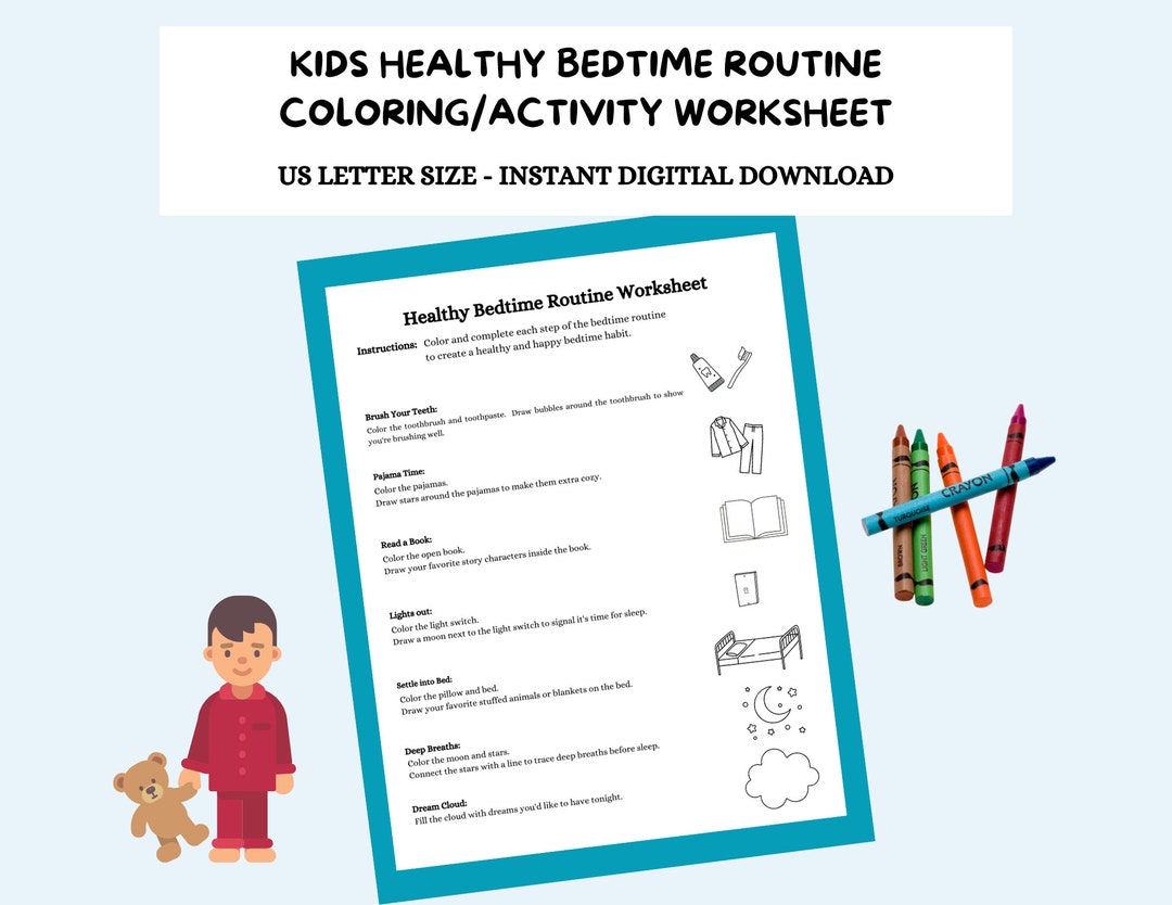 Bedtime Routine Coloring/activity Worksheet - Etsy