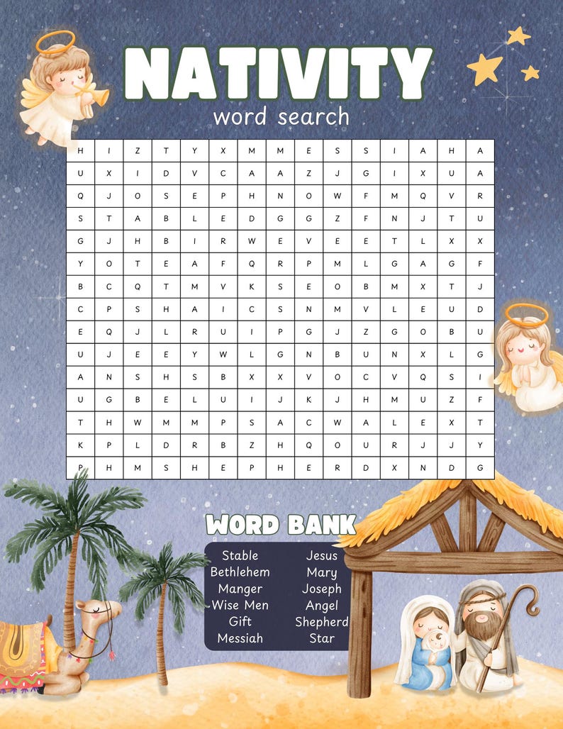 Nativity Word Search Puzzle - Etsy