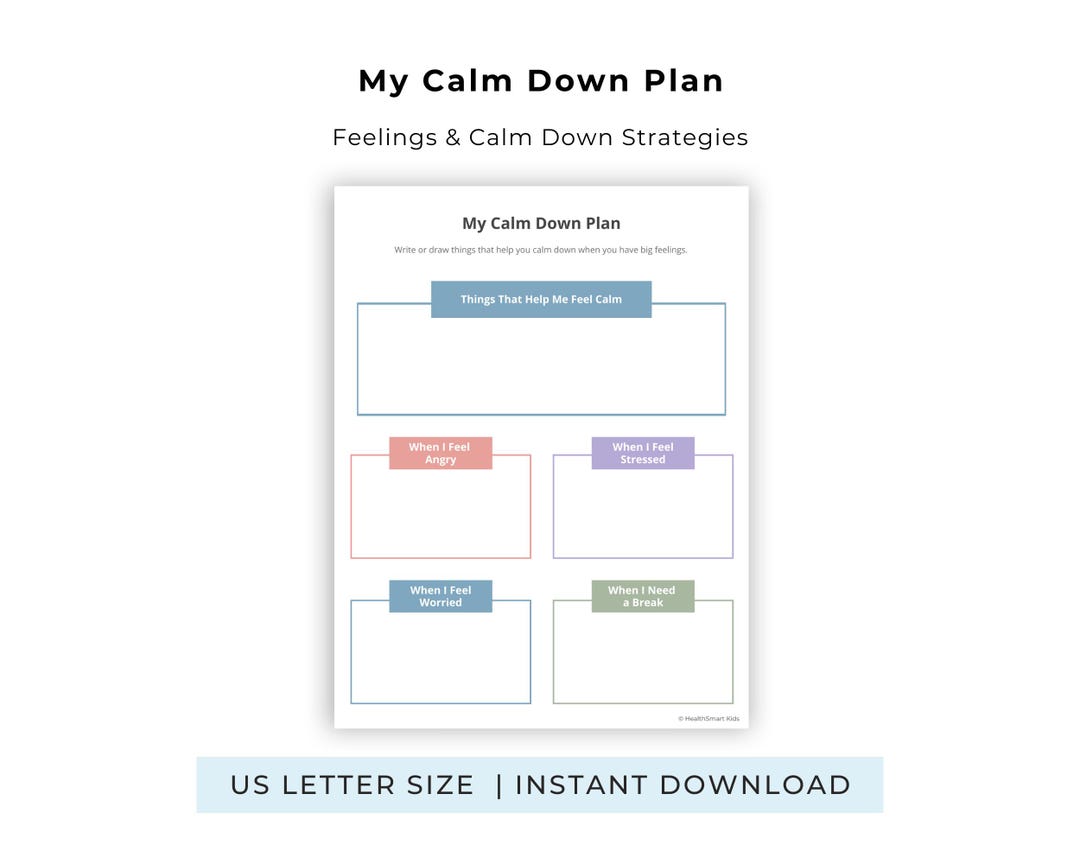 Calm Down Plan Worksheet for Kids Emotional Regulation SEL Printable ...