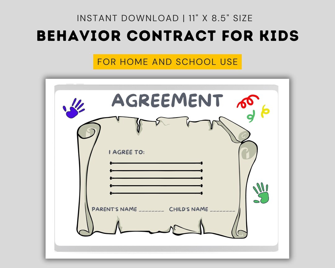 Printable Kids Behavior Contract for Home and School - Etsy