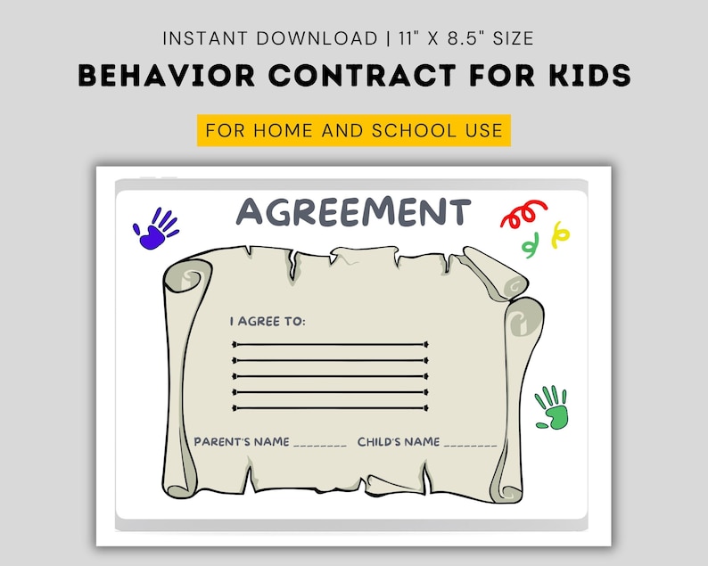 Printable Kids Behavior Contract for Home and School - Etsy