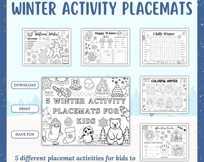 Winter Activity Placemat Printable Winter Coloring Placemats Winter ...