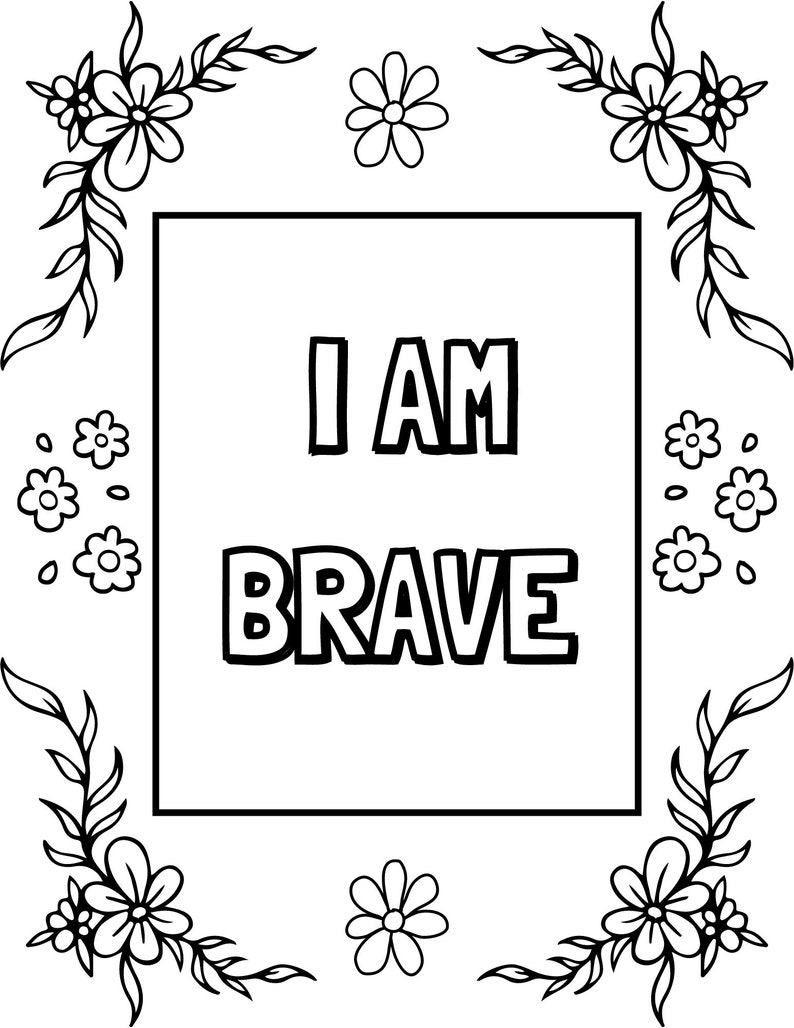 Affirmation Coloring Page for Kids - I Am Brave - Etsy