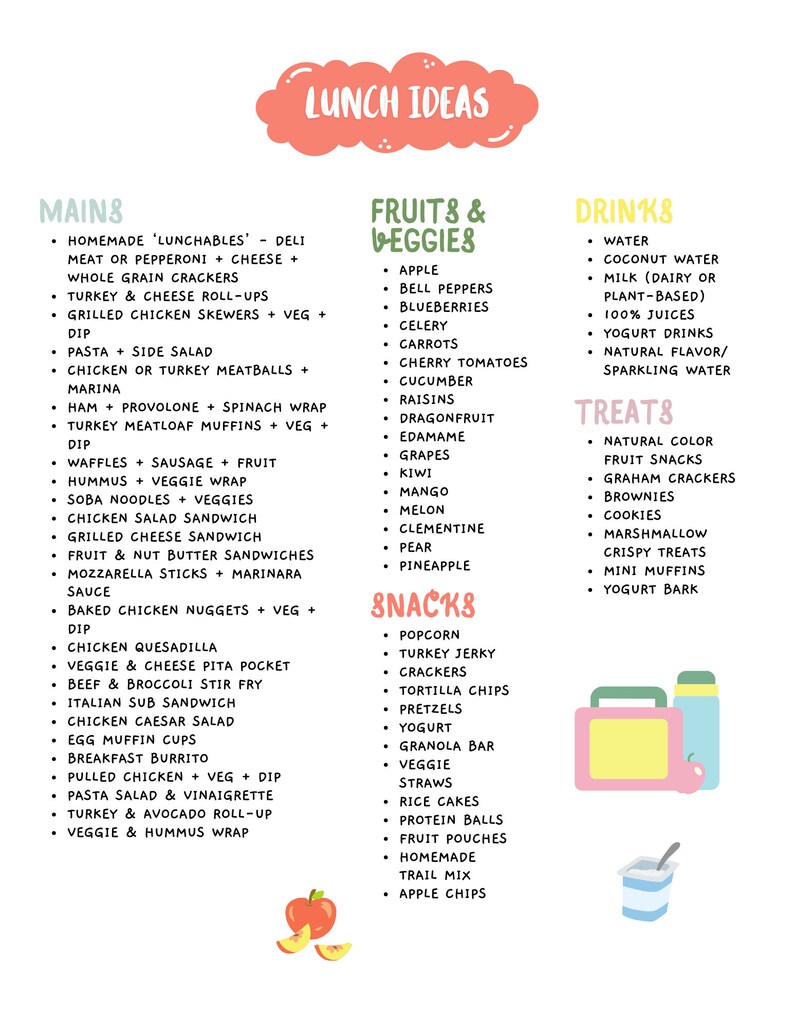 Printable School Lunch Planner for Kids - Etsy