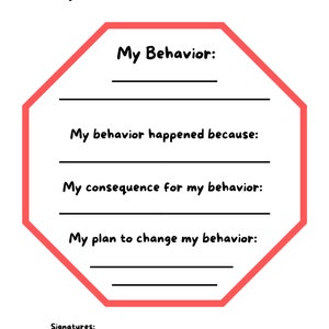 Behavior Think Sheet Printable Worksheet for Behavior Reflection ...