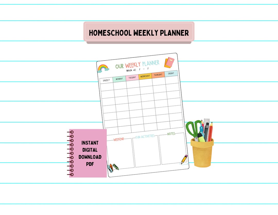 Homeschool Weekly Planner for Kids Planner for School Work - Etsy