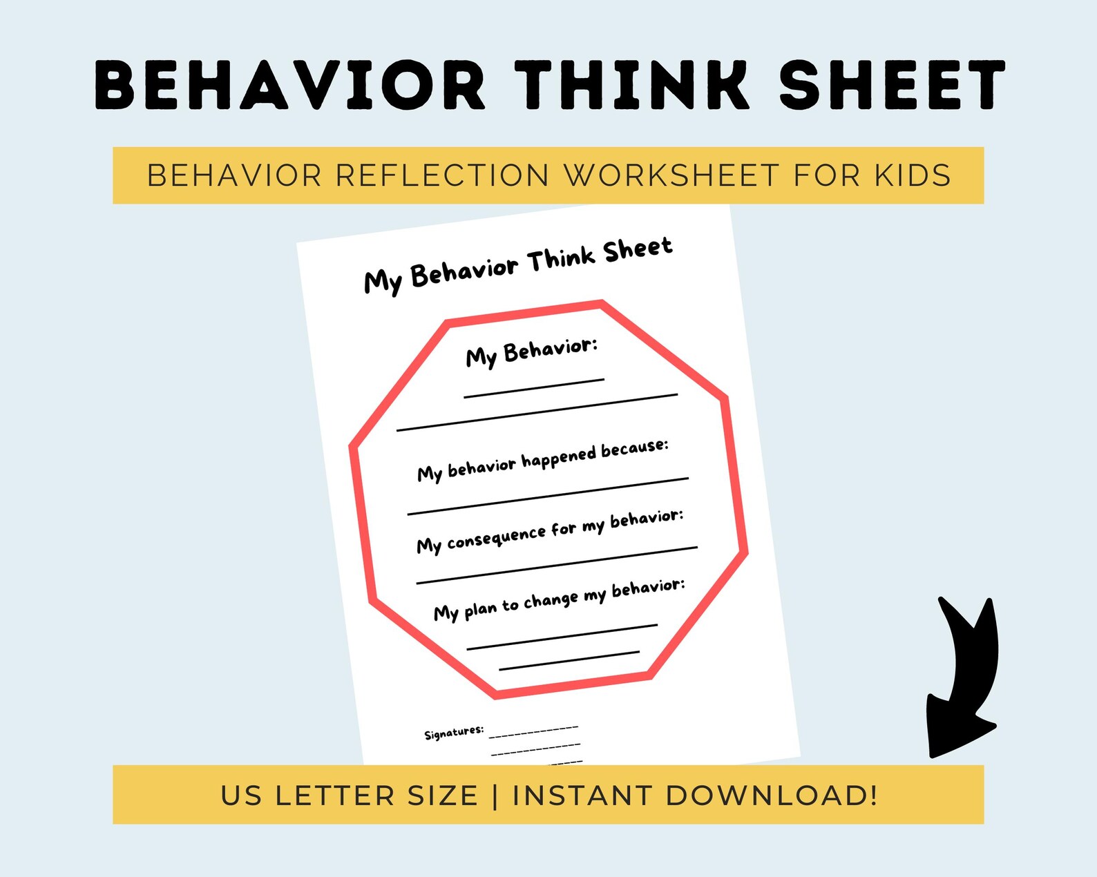 Behavior Think Sheet Printable Worksheet for Behavior Reflection ...
