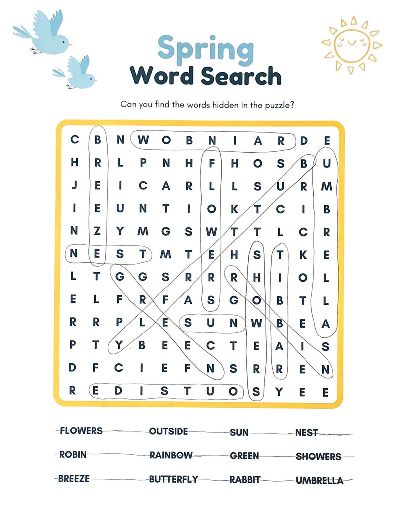 Spring Word Search Puzzle for Kids - Etsy