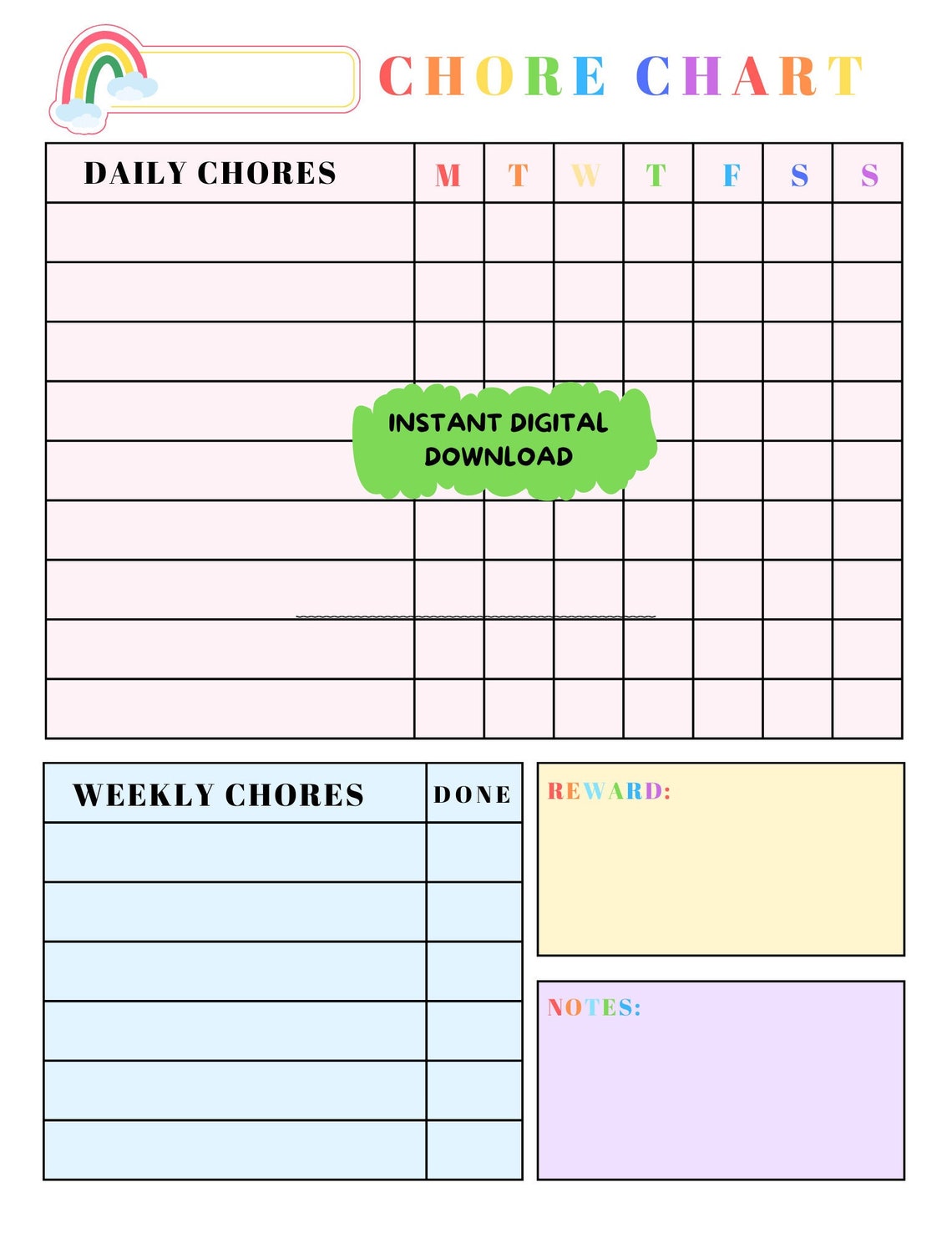 Colorful Rainbow Chore Chart for Kids - Etsy