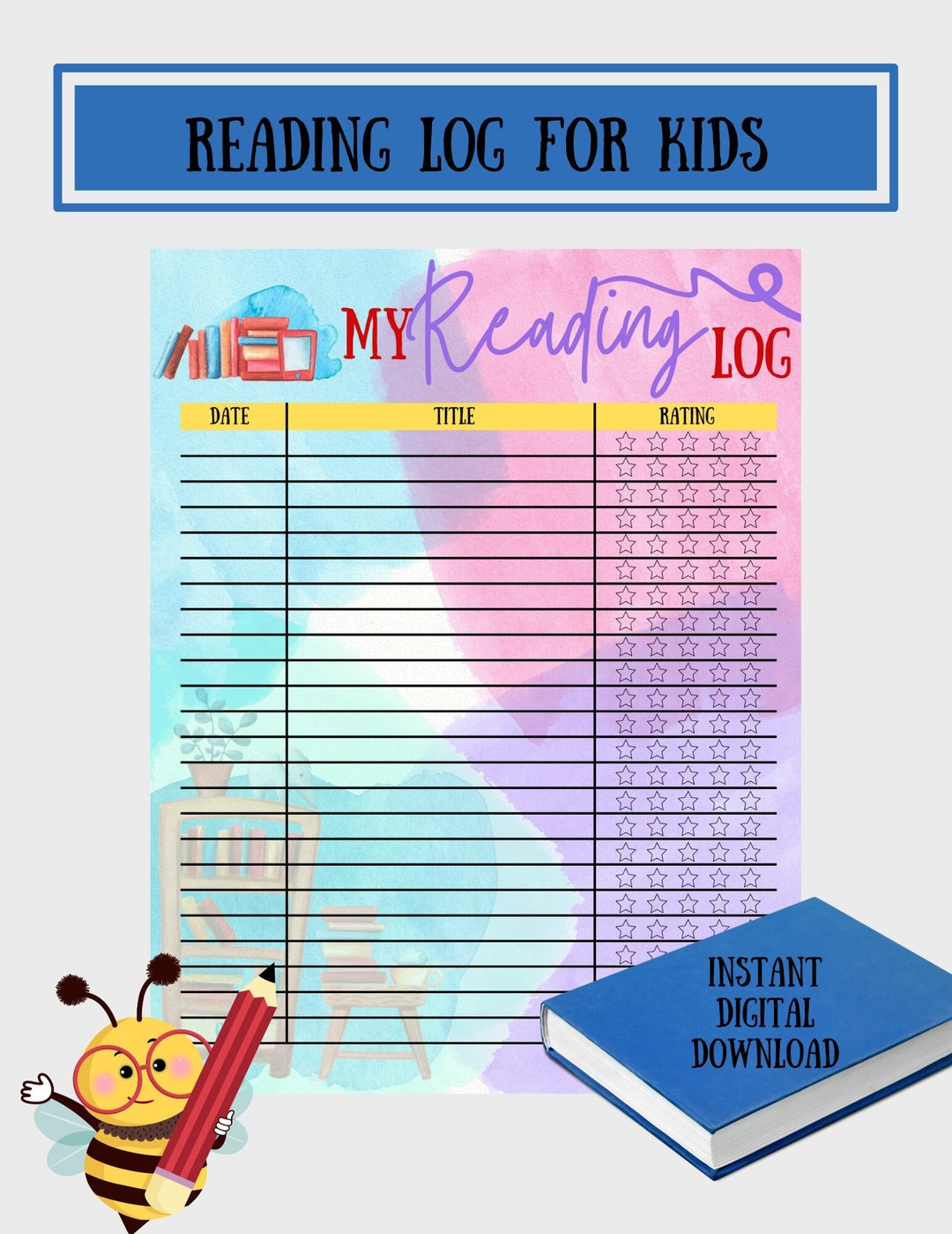 Summer Reading Challenge for Kids Reading Log Printable PDF - Etsy