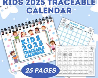 2025 Kids Traceable Calendar - Printable Educational Tool for Fine ...