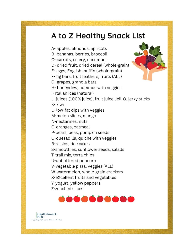 Healthy Snacks for Kids Printable List - Etsy