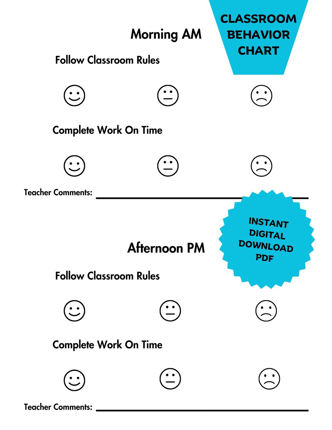 Classroom Behavior Chart for Preschool or Elementary Students - Etsy