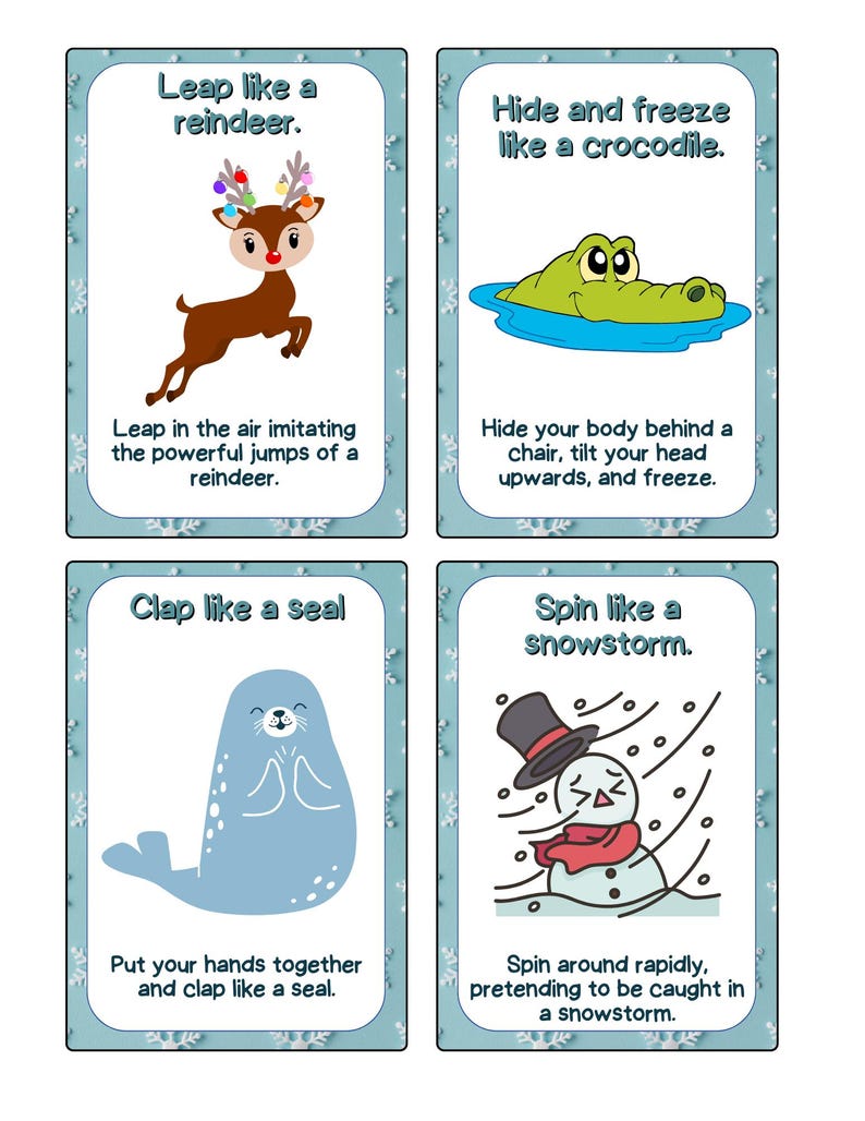 Printable Winter Movement Cards for Kids - Etsy