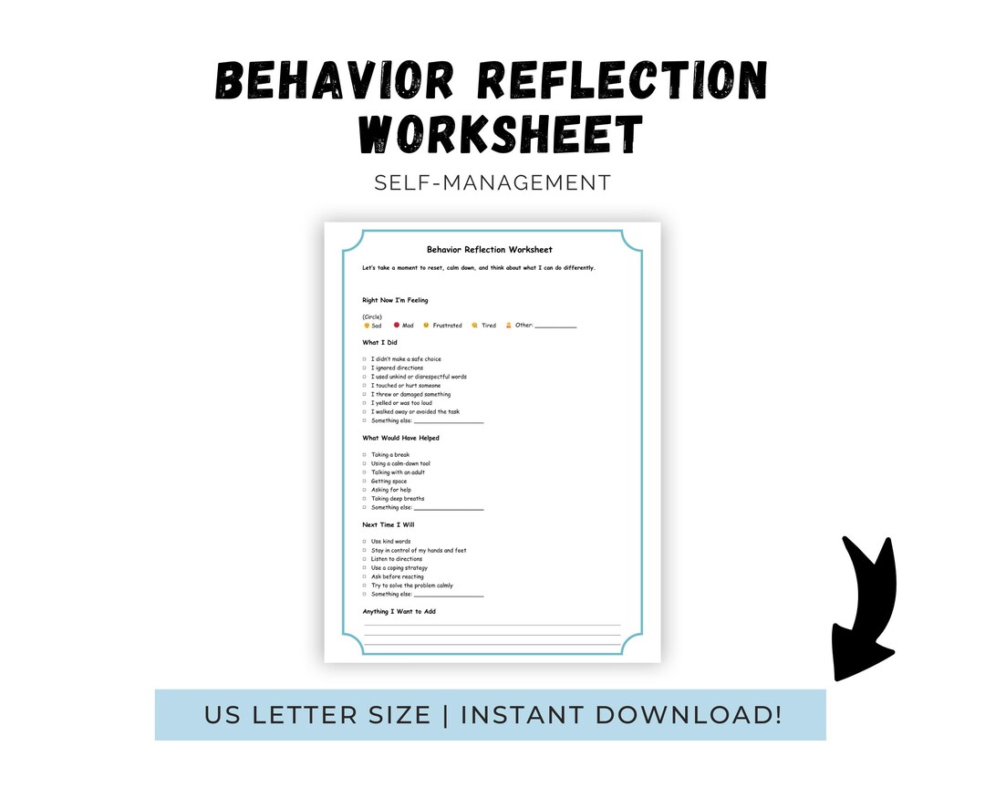 Behavior Reflection Worksheet Printable | Student Accountability Form ...