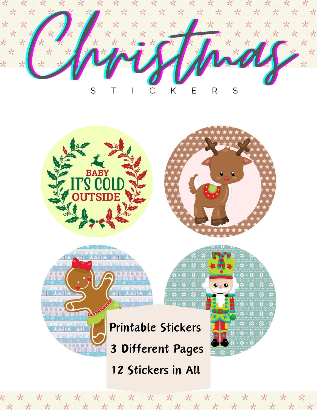 Large Printable Christmas Designs Stickers - Etsy