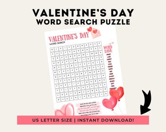 Valentine's Day Word Search Printable - Digital Download - PDF ...