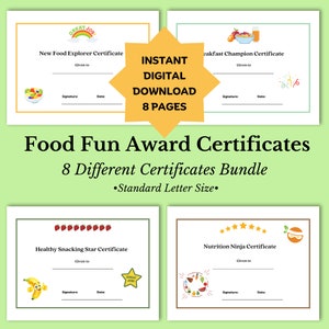 Healthy Eating Certificates, Food Fun Awards for Kids - Etsy