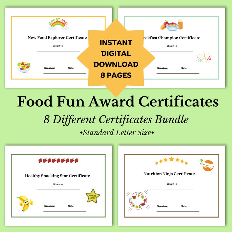 Healthy Eating Certificates, Food Fun Awards for Kids - Etsy