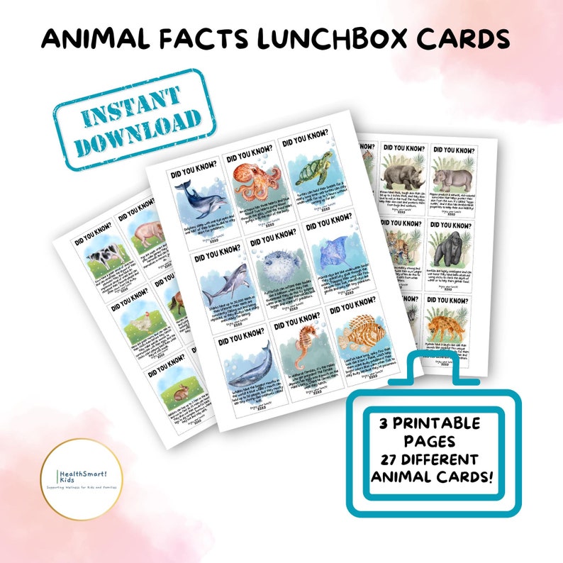 Animal Facts Lunchbox Cards: Educational Kids Notes (digital Download ...