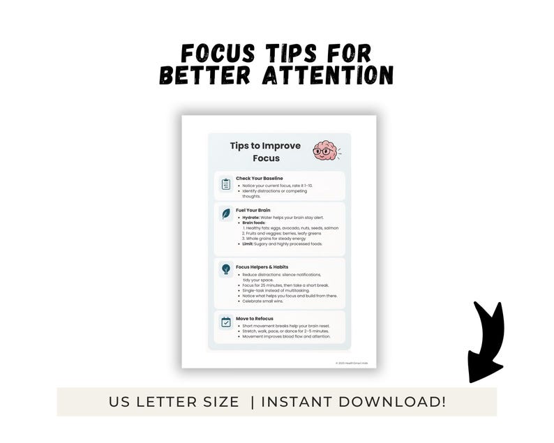 Focus Tips Printable Worksheet for Better Attention - Etsy