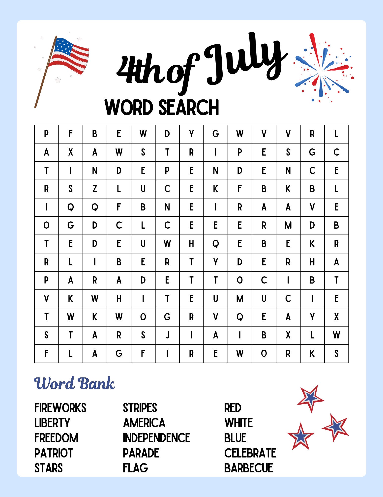 4th of July Word Search Puzzle for Kids - Etsy