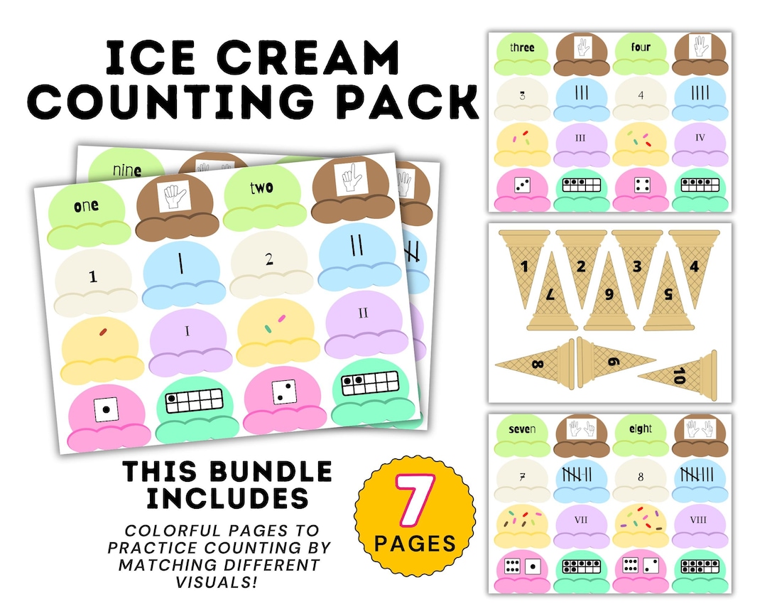 Fun Ice Cream Cone Counting Pack for Matching Counting Practice - Etsy