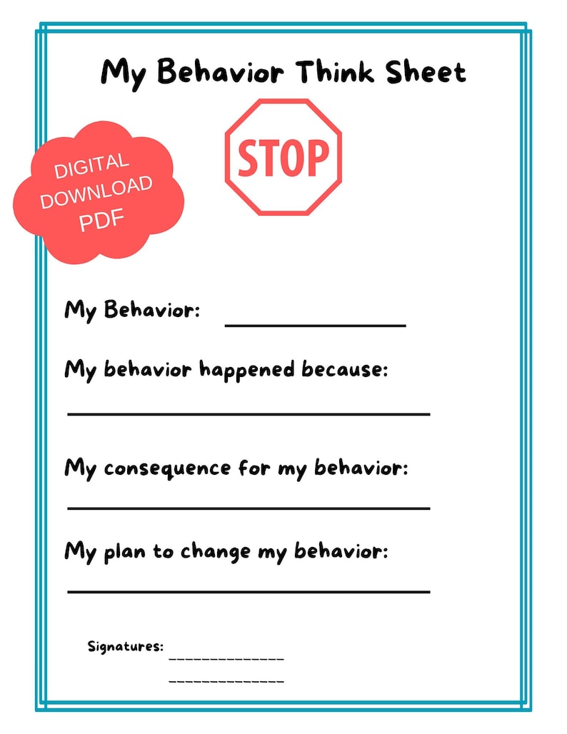 Behavior Reflection Sheet, Stop and Think Worksheet PDF, Impulse ...