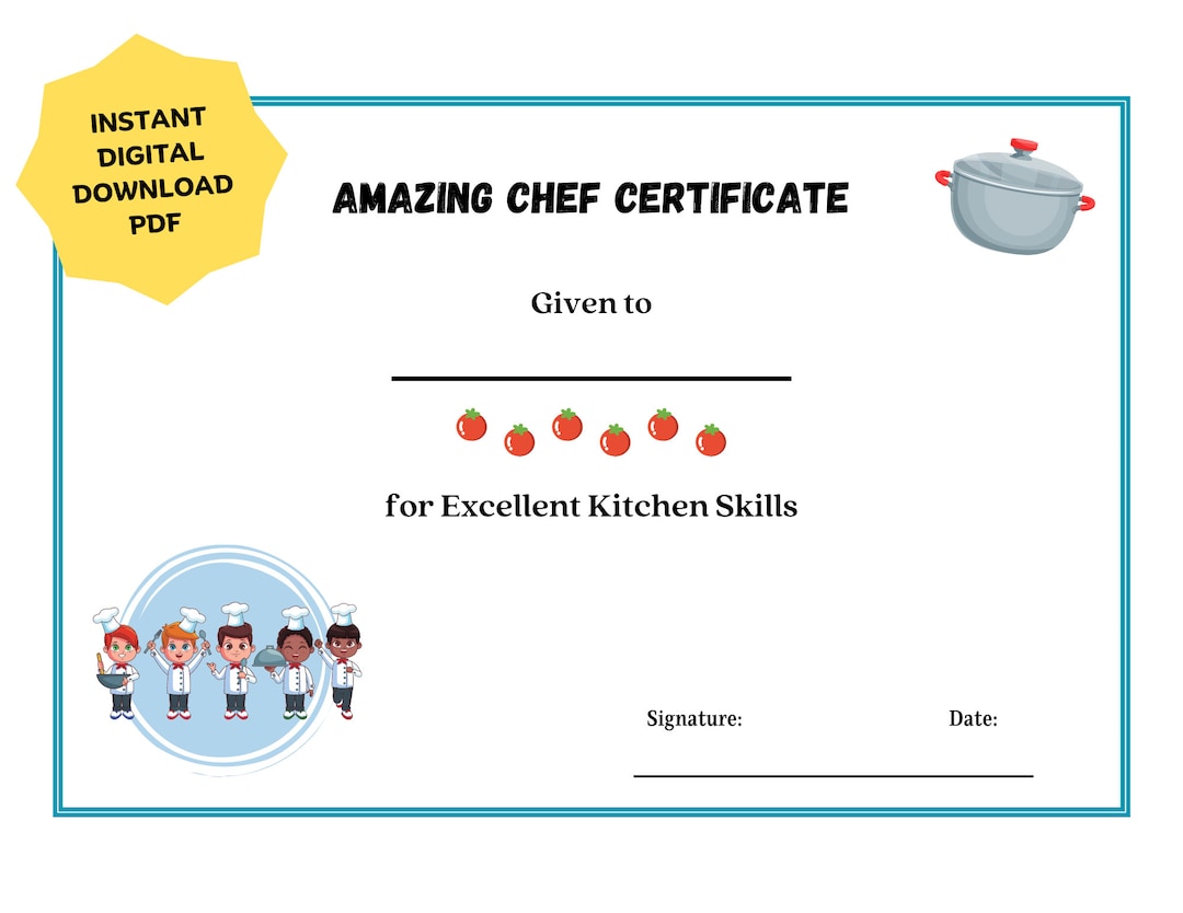 Little Chef Cooking Certificate Award for Kids - Etsy