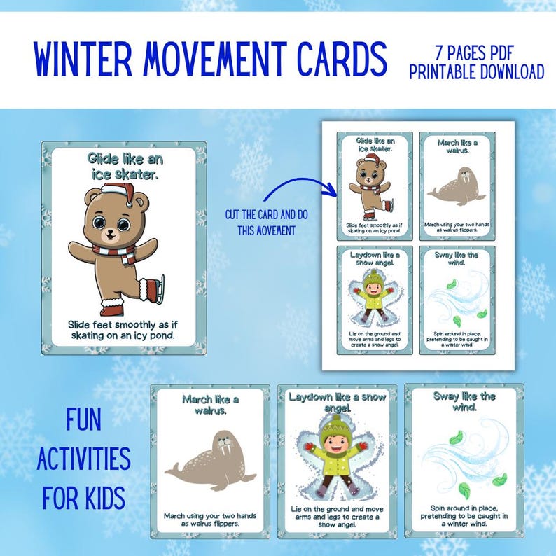 Printable Winter Movement Cards for Kids - Etsy