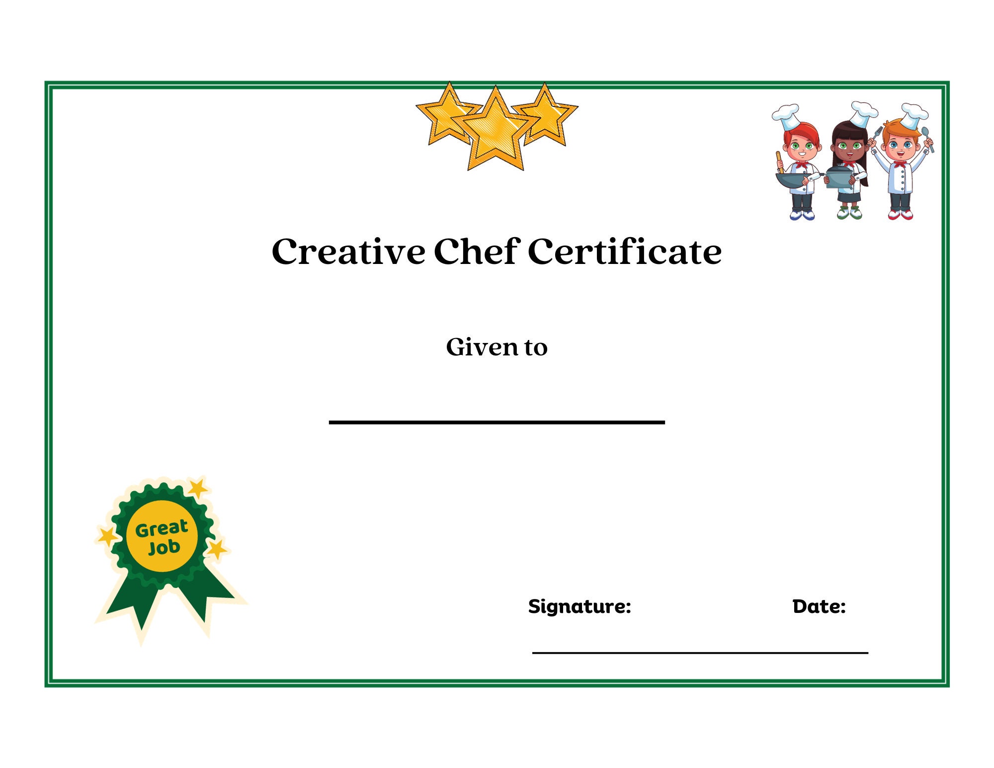 Kids Cooking Award Certificate: Chef Printable Set (PDF) - Etsy