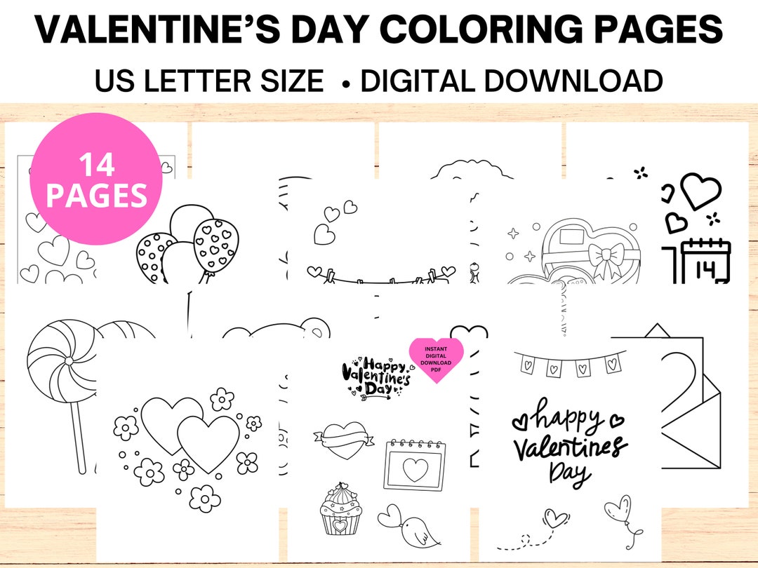 Fun Valentine's Day Coloring Pages for Kids - Set of 14 Different ...