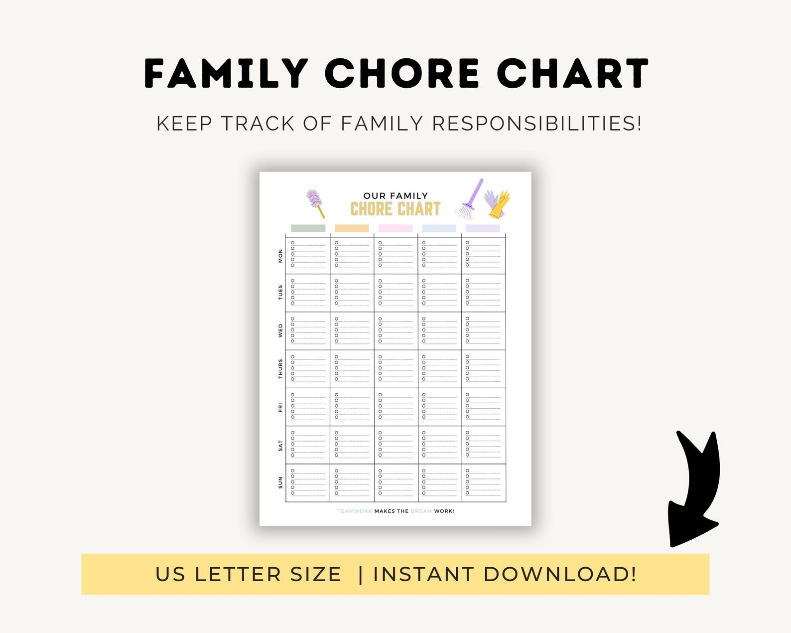 Printable Family Chore Chart, Responsibilities Checklist for Family - Etsy