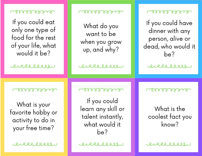 Kids' Conversation Starters - Prompts to Get Kids Talking - Etsy