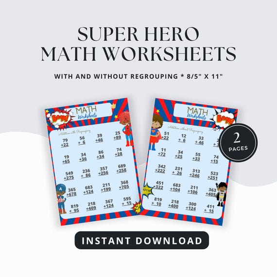 Super Math Worksheets Grade 1 And Grade 2 MATH Worksheets | Superhero