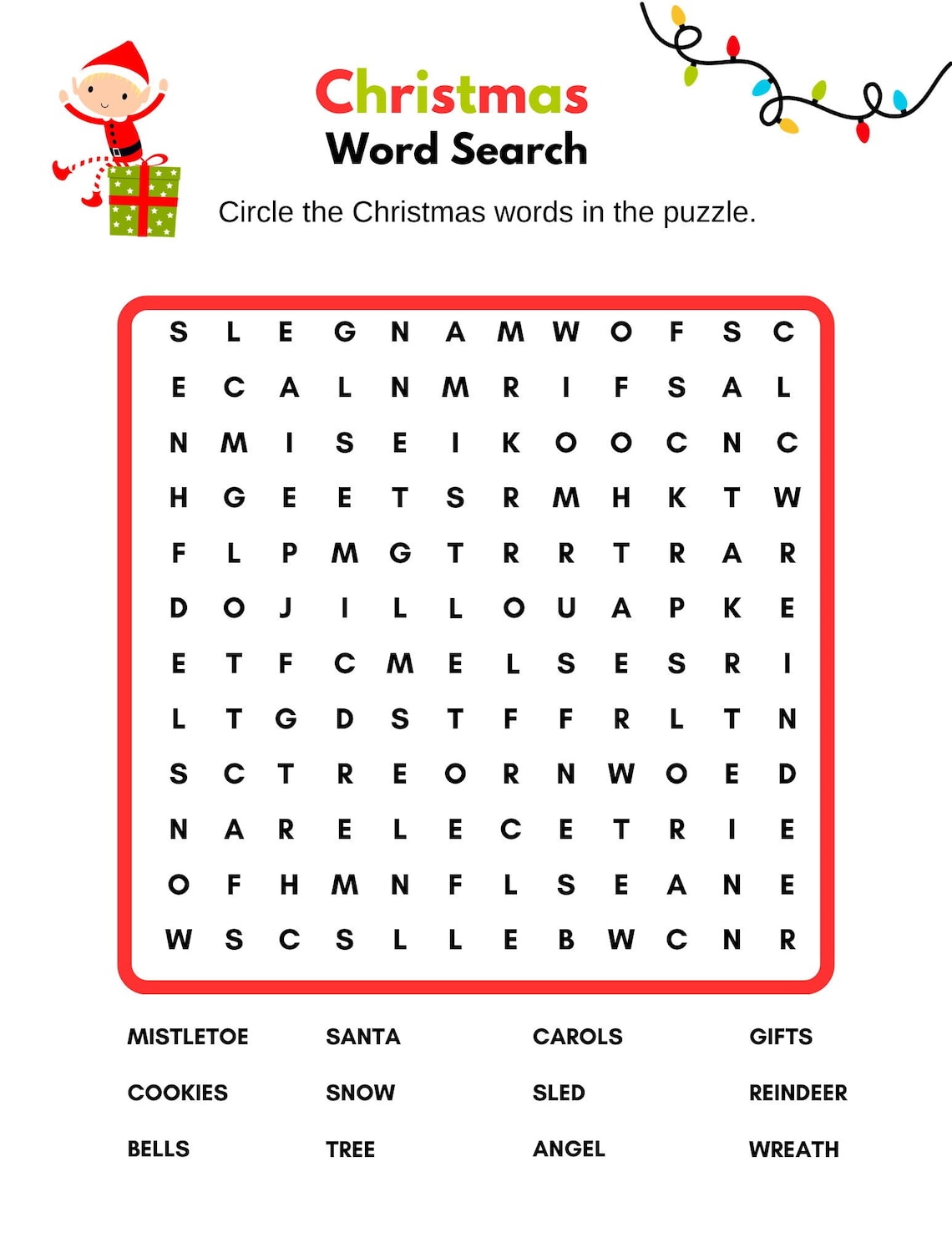 Christmas Holiday Kids Word Search Printable Puzzle - Etsy