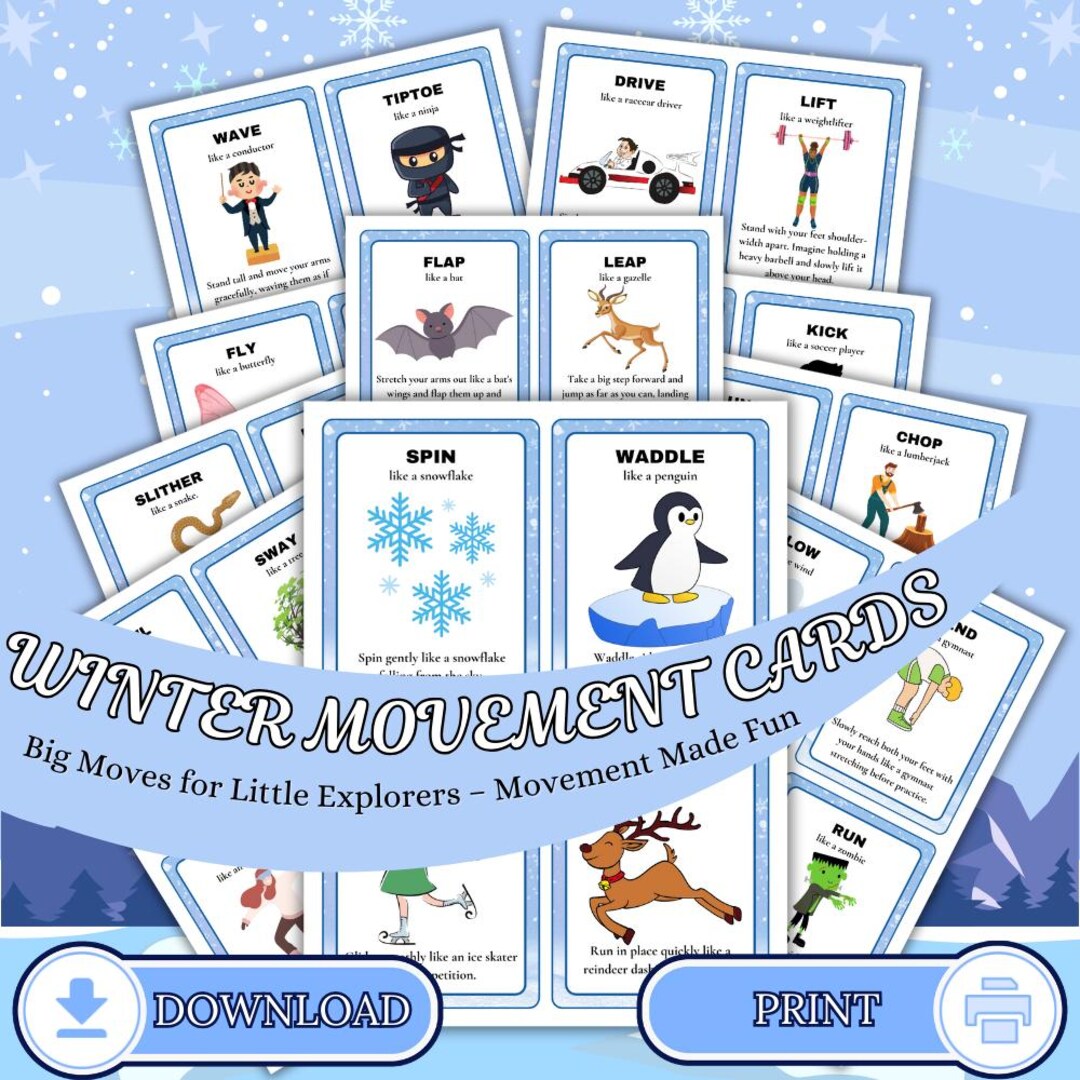 Winter Movement Cards Activity for Kids - Etsy