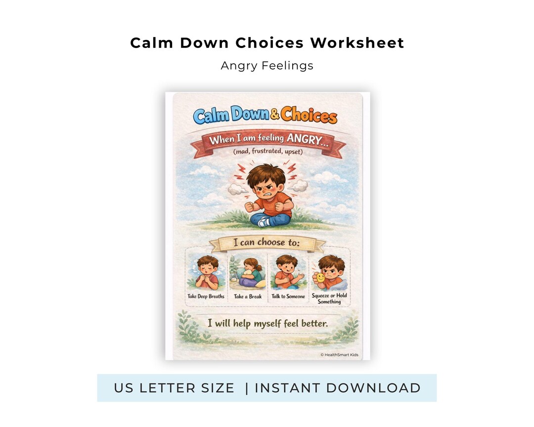 Anger Worksheet for Kids Calm Down Choices Coping Skills Printable - Etsy