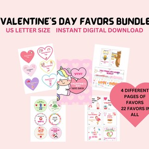 Valentine's Day Cute Printable Favors Bundle - Etsy