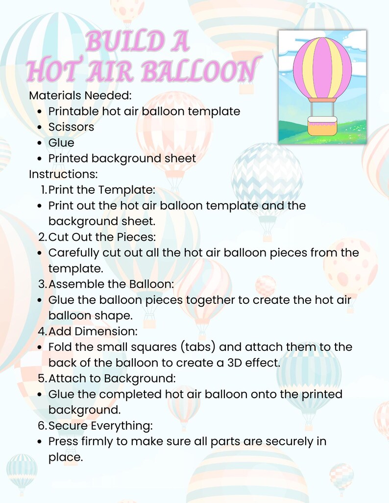 Easy Printable 3D Hot Air Balloon Craft for Kids - Etsy