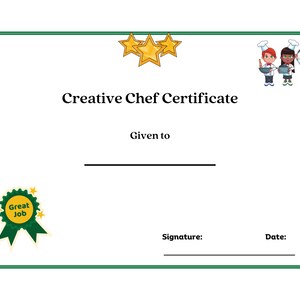 Creative Chef Cooking Certificate for Kids - Cooking Class or Home - Etsy