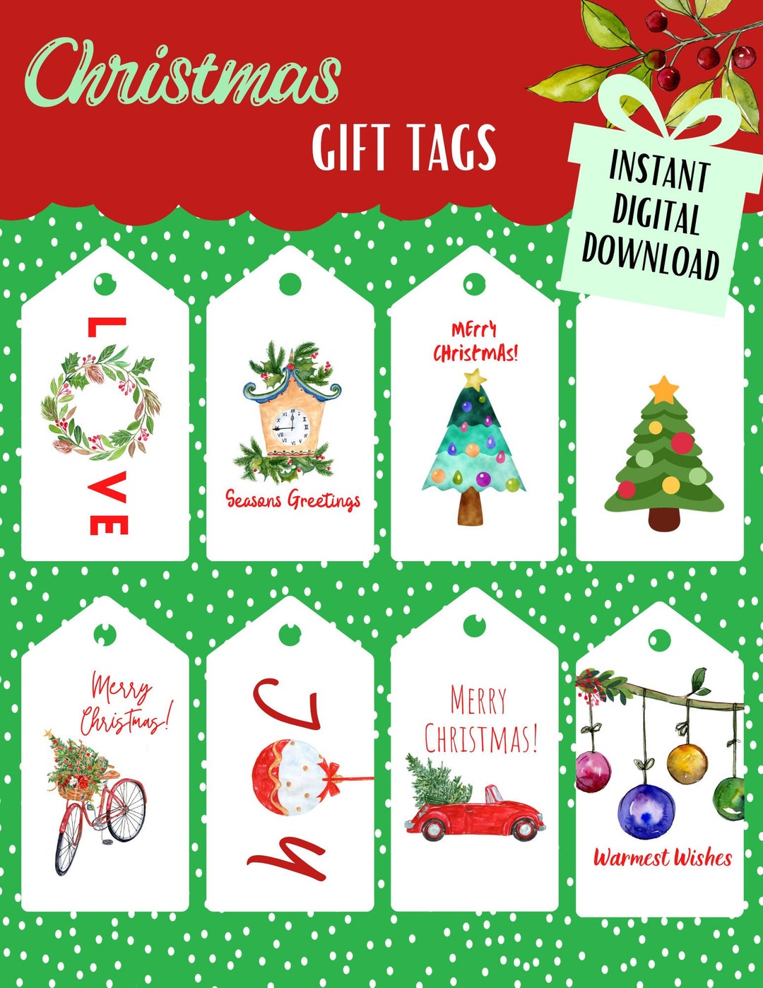 Simple and Pretty Printable Christmas Gift Tags - Etsy