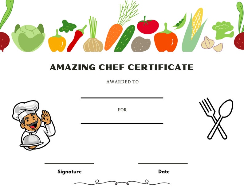 Kid Chef Certificates | Printable Cooking Awards for Kids - Etsy